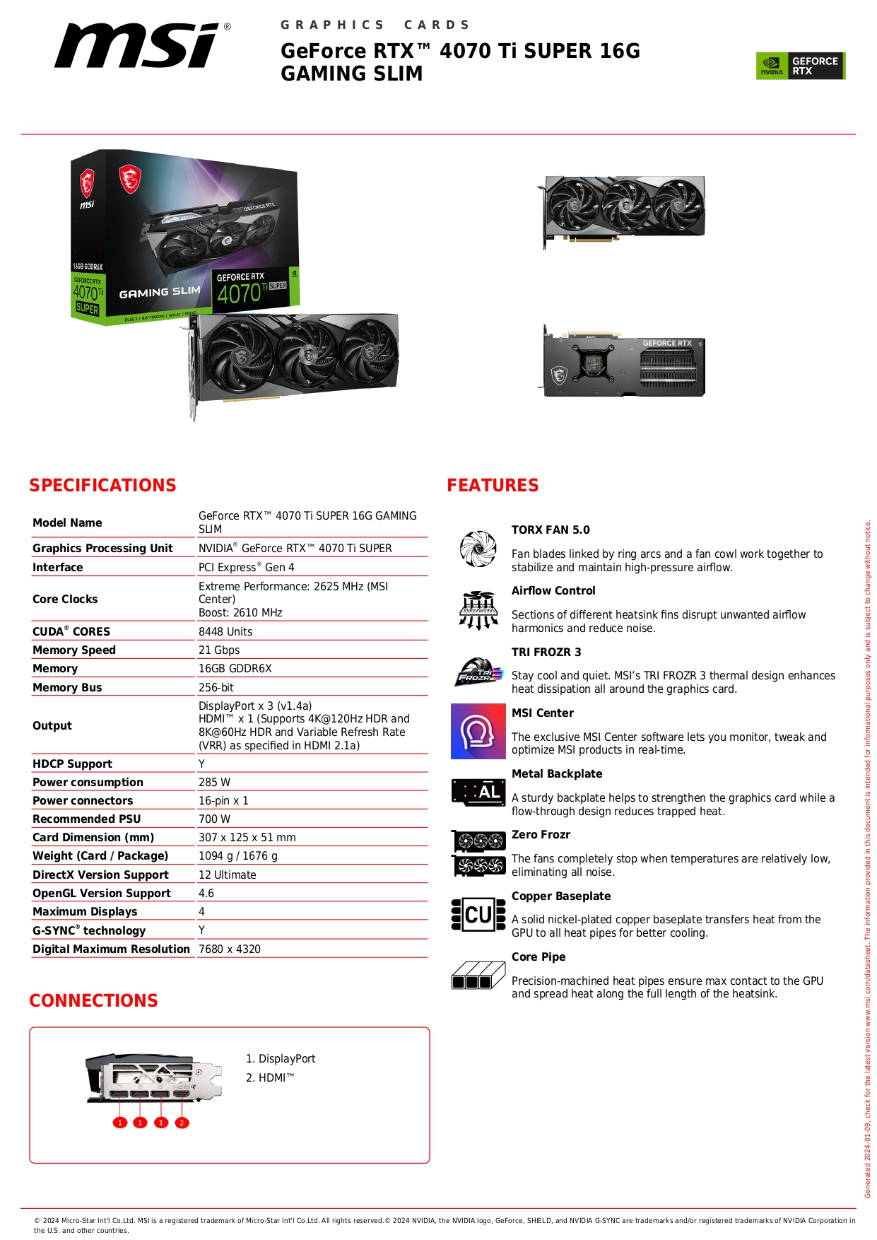 MSI RTX 4070Ti Super Gaming X Slim 16g Gpu MSI RTX 4070Ti Super Gaming X Slim 16g Gpu